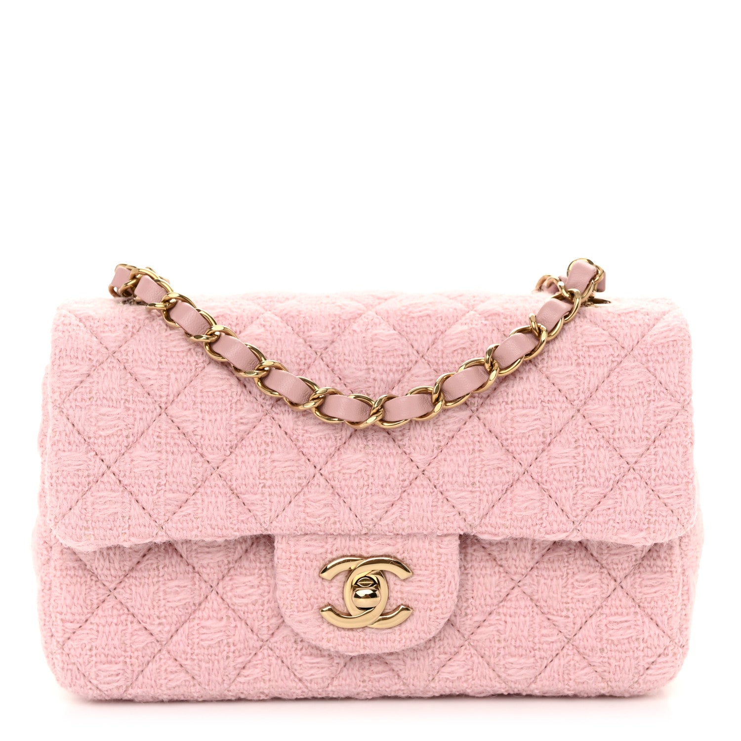 Chanel Tweed Quilted Mini Rectangular Flap Light Pink 1554177 ...