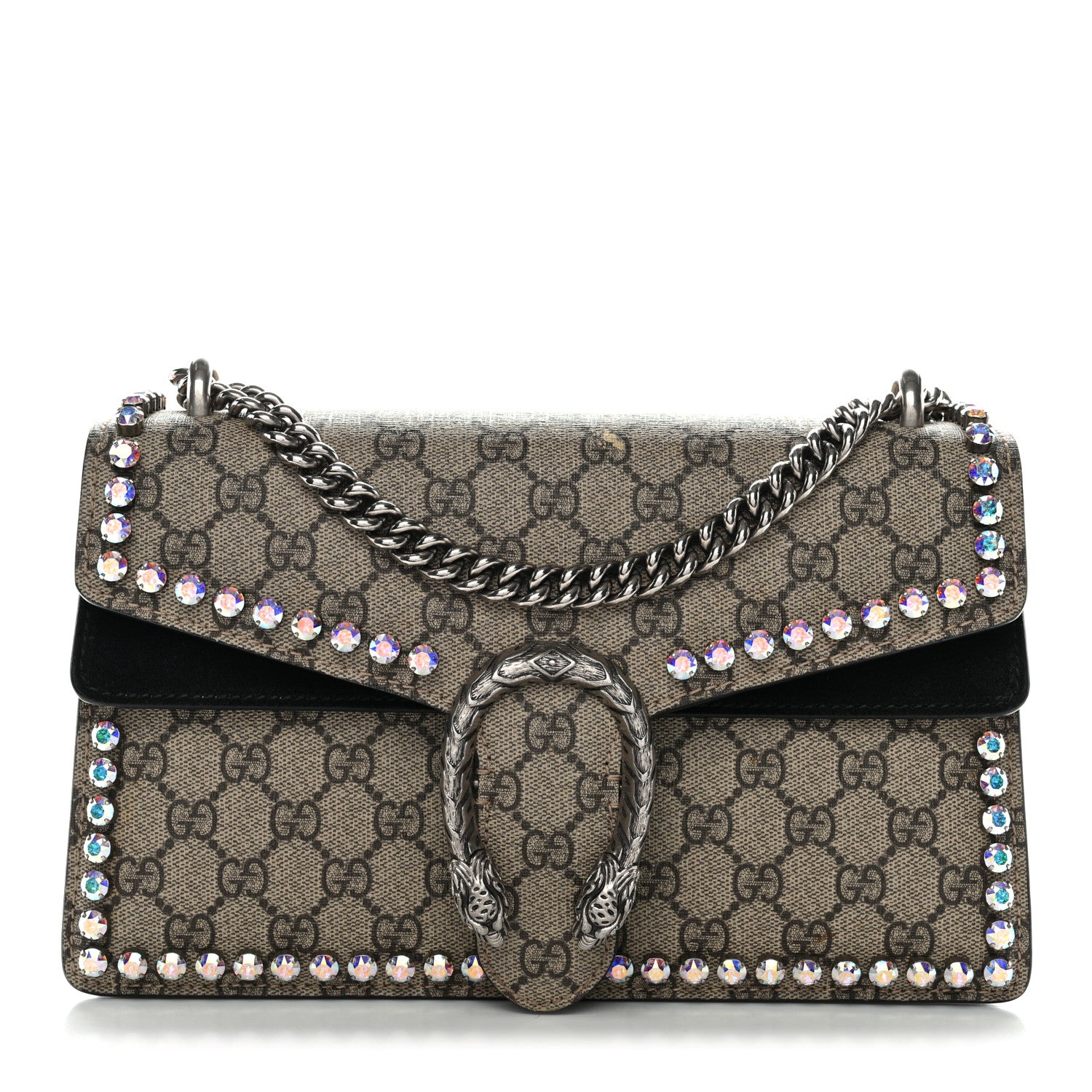 Gucci GG Supreme Monogram Crystal Small Dionysus Shoulder Bag Black ...