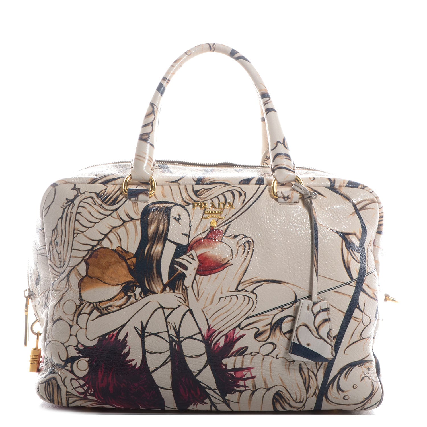 Prada X JAMES JEAN Cervo Lux Fairy Print Large Double Handle Boston Bag ...