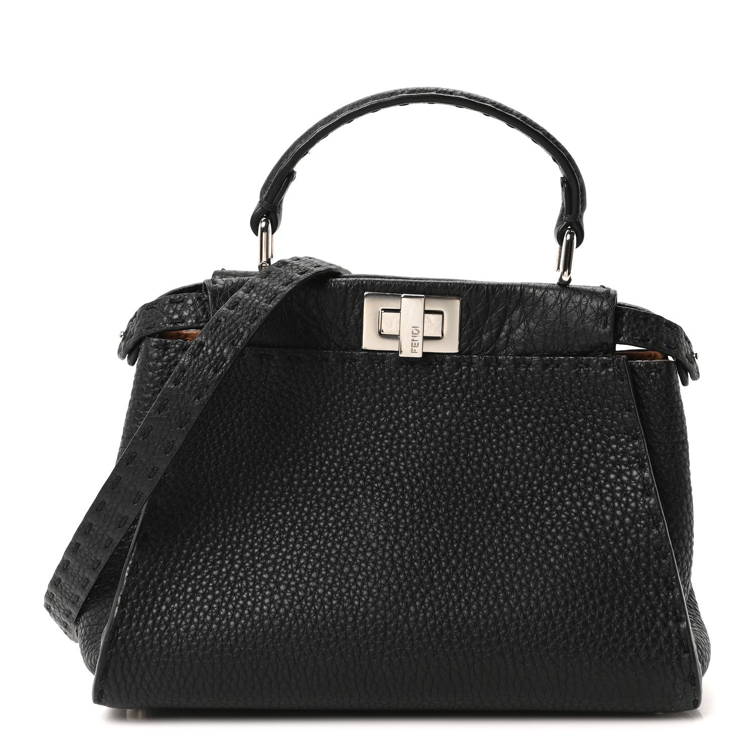 Fendi Cuoio Romano Selleria Bi-Color Mini Peekaboo Iconic Satchel Black ...