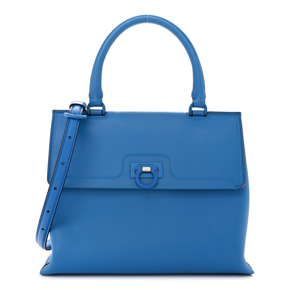 Salvatore Ferragamo Calfskin Gancini Trifolio Top Handle Bag Blue ...