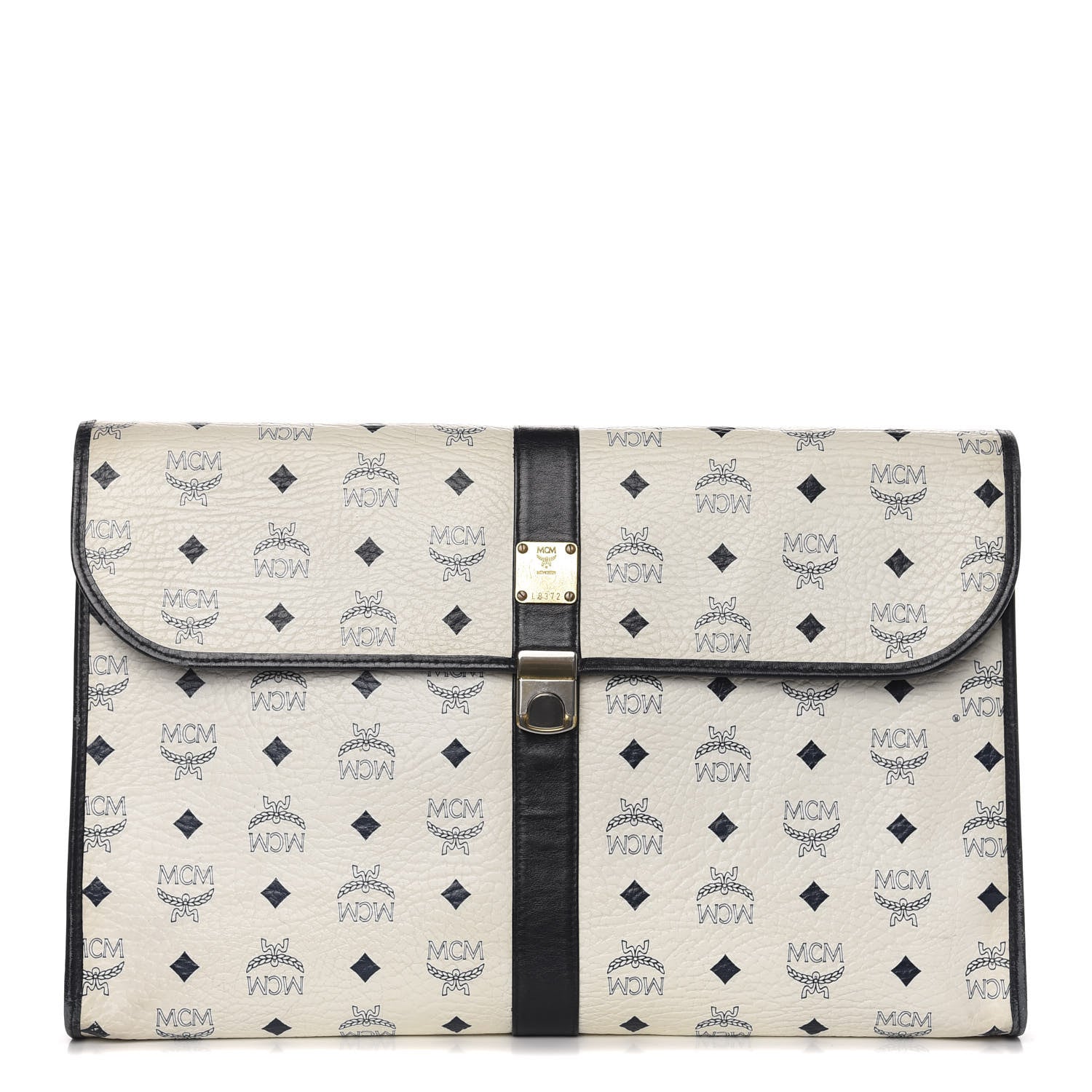 MCM Visetos Pouch White Black 634033 – FASHIONPHILE