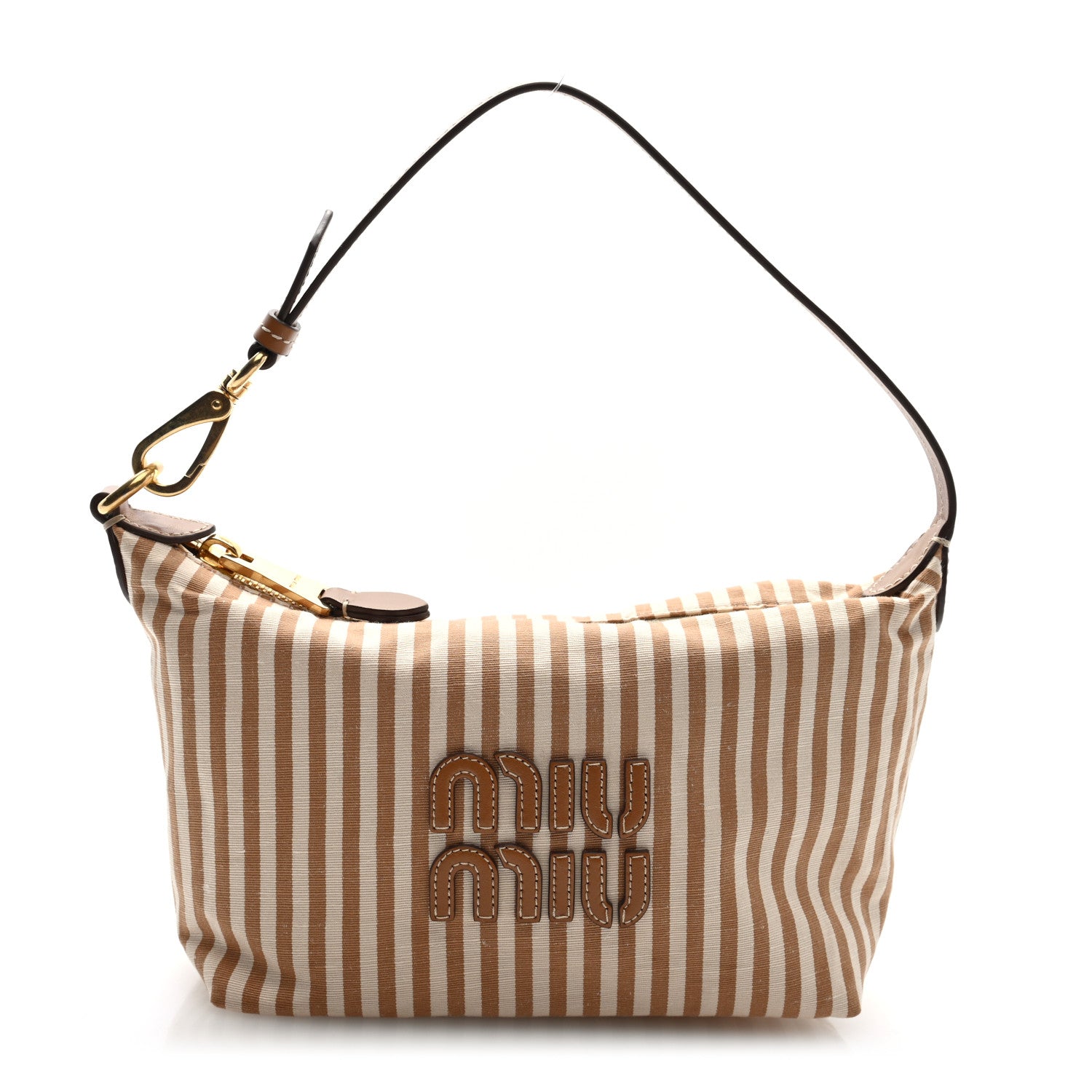 Miu Miu Cotton Linen Calfskin Striped Mini Spirit Cire Bag Tan Caramel ...