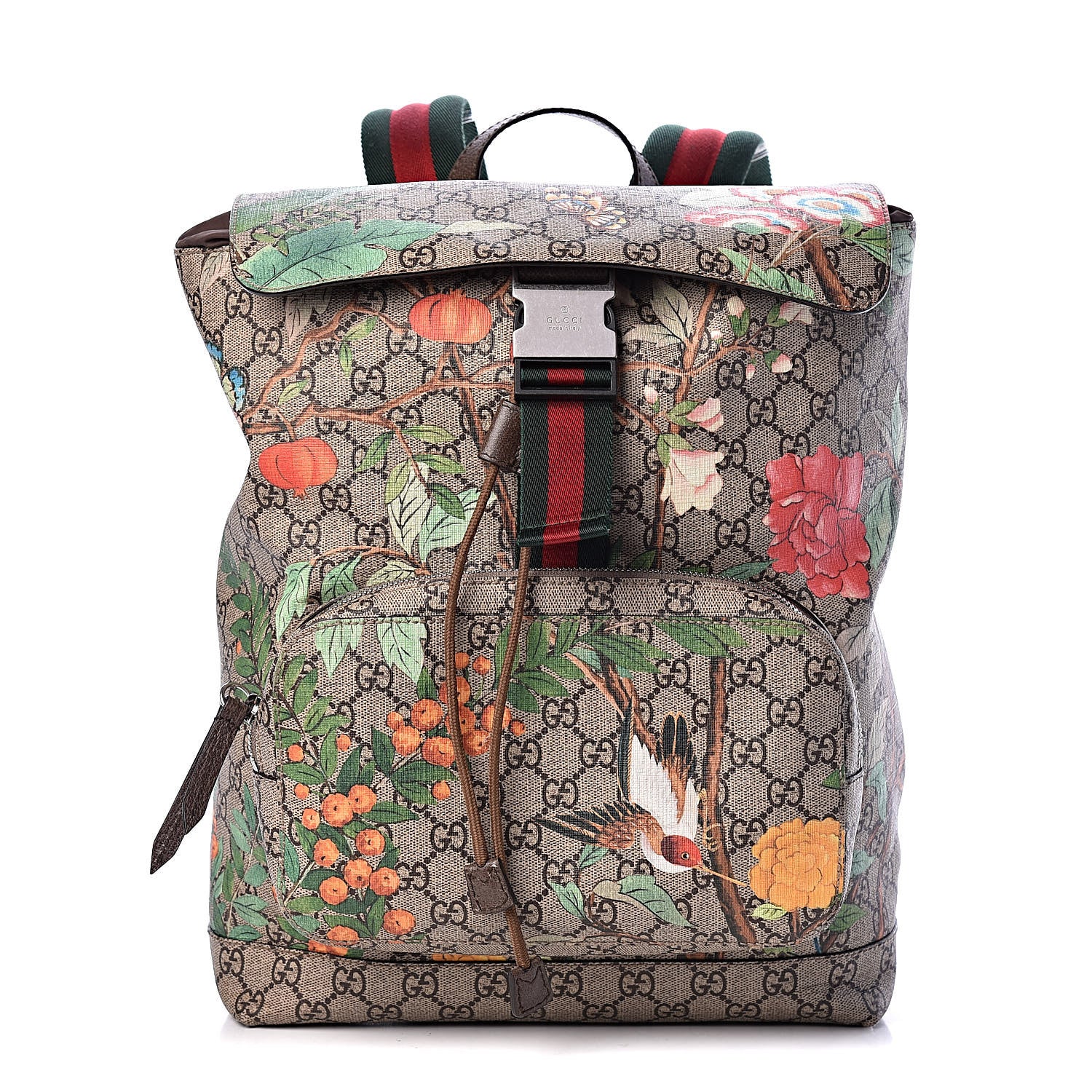 Gucci GG Supreme Monogram Tian Web Single Buckle Backpack Beige ...