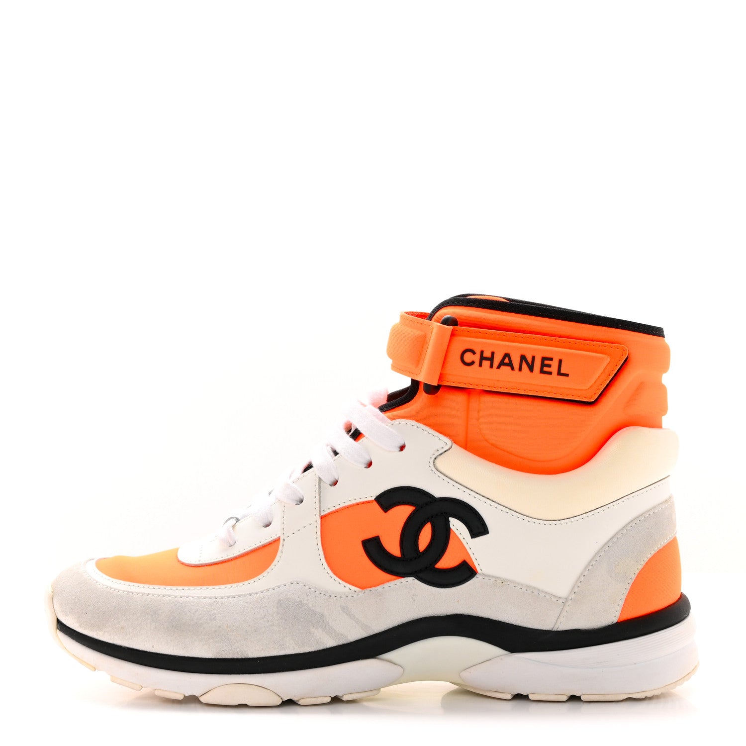 Chanel Suede Calfskin Lambskin Neoprene High Top CC Sneakers 39.5 White ...