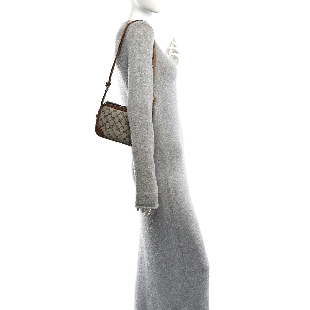 Gucci GG Supreme Monogram Textured Calfskin Emblem Mini Crossbody Beige ...