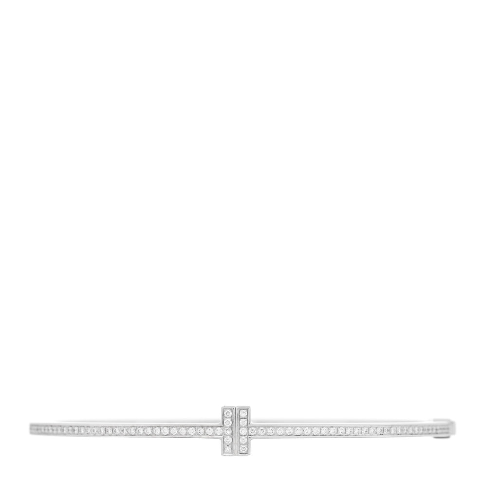 Tiffany 18K White Gold Diamond T Hinged Wire Bangle Bracelet 1889963 ...