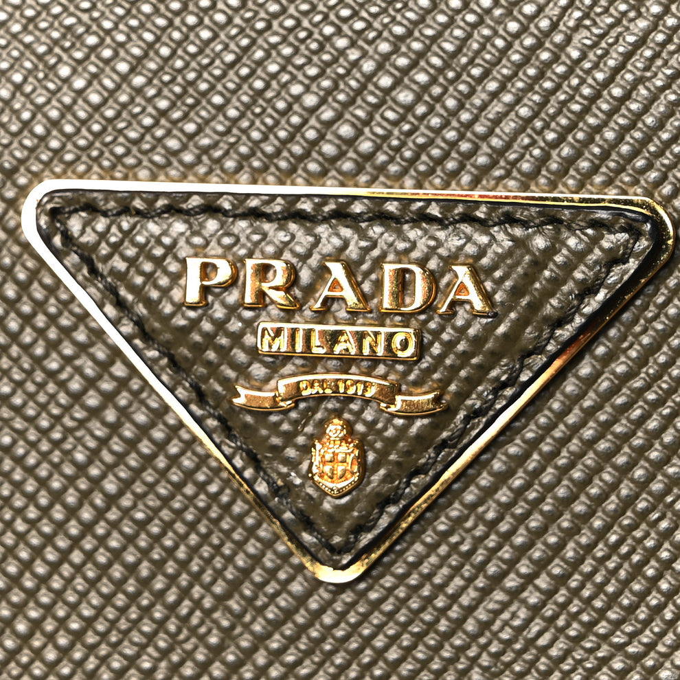 Prada Saffiano Cuir Large Double Bag Militaire 1786906 – FASHIONPHILE