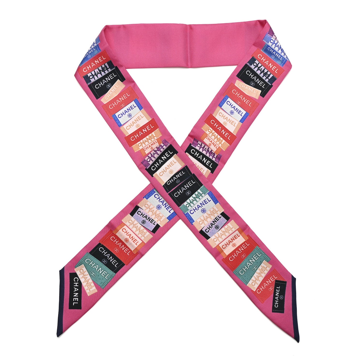 Chanel Silk Twill Slim Labels Bandeau Scarf Pink Multicolor 1772613 ...