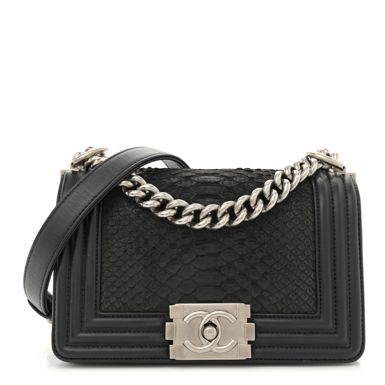 Chanel Matte Snakeskin Calfskin Small Boy Flap Black 1657240 – FASHIONPHILE