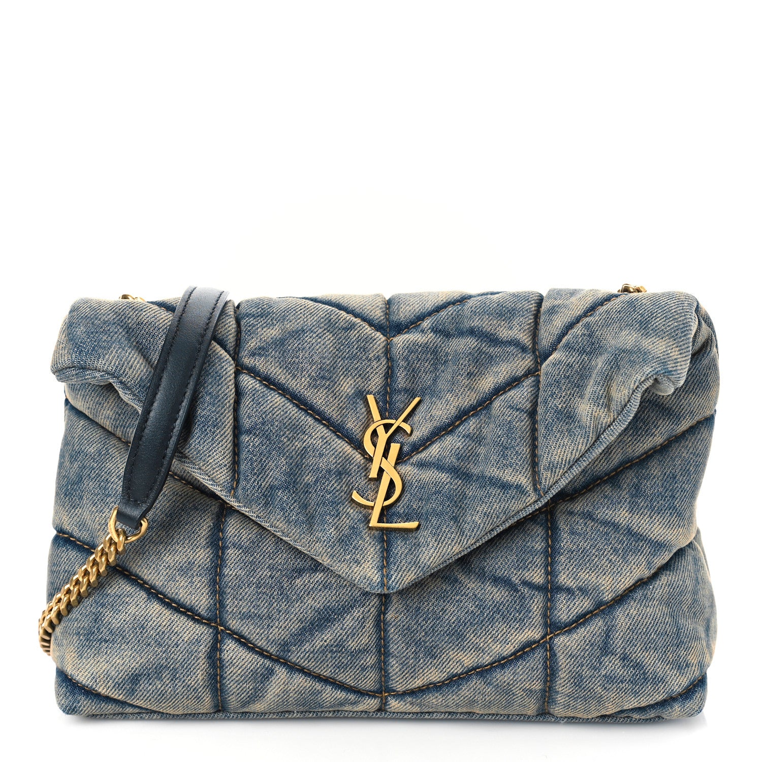 Saint Laurent Denim Quilted Toy Loulou Puffer Monogram Chain Satchel ...