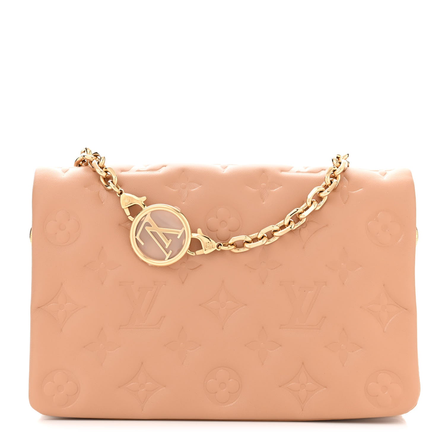 Louis Vuitton Lambskin Embossed Monogram Pochette Coussin Camel 1497360 ...