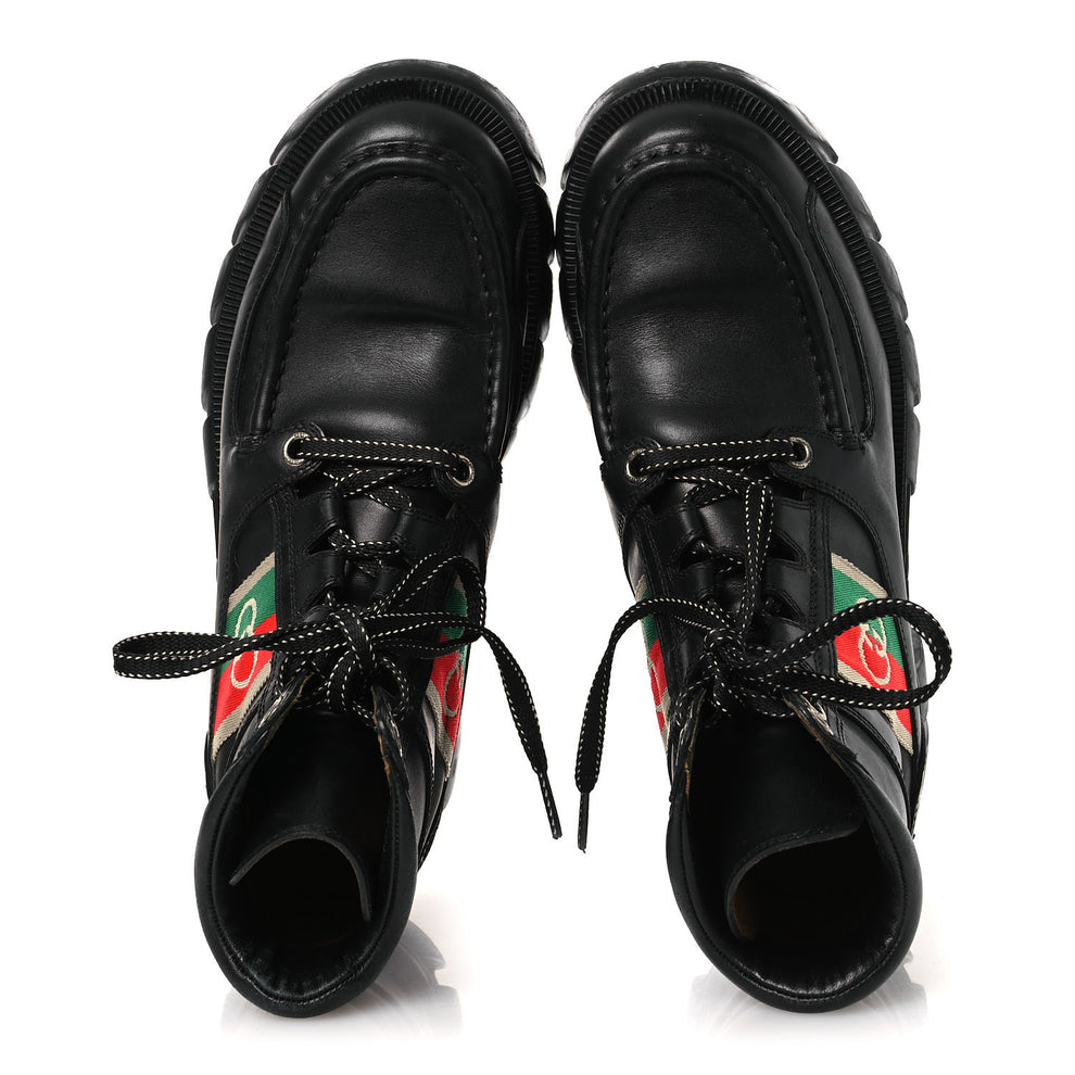 Gucci Quebec Calfskin Web Womens Interlocking G Lace Up Combat Boots 38 ...