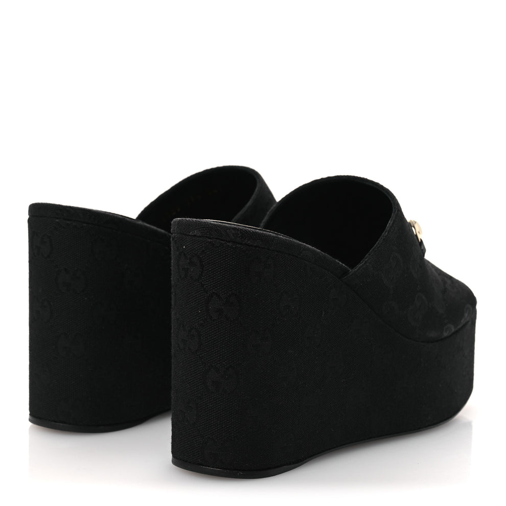 Gucci Monogram Wedge Platform Sandals 39.5 Black 1795509 – FASHIONPHILE