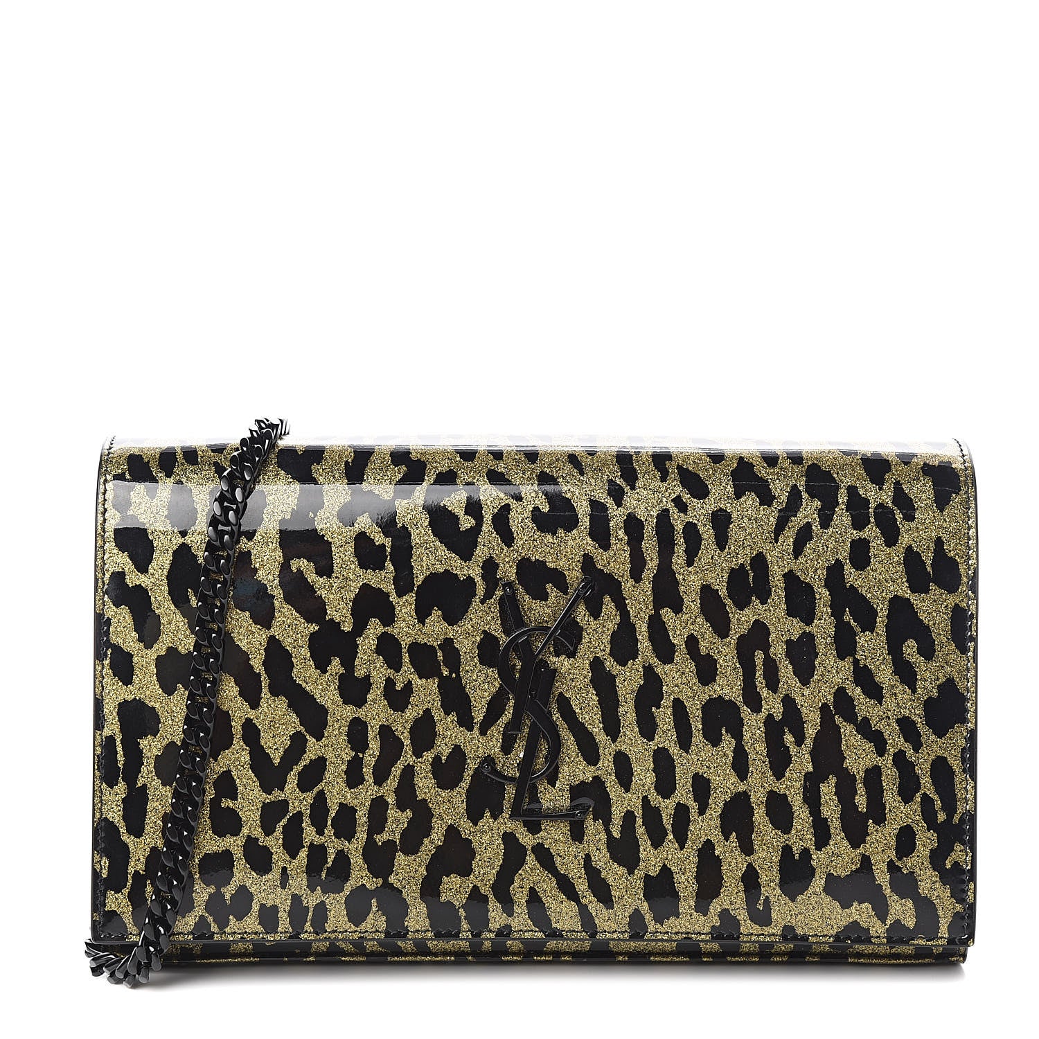 Saint Laurent Patent Leopard Print Monogram Chain Wallet Leopard Black ...