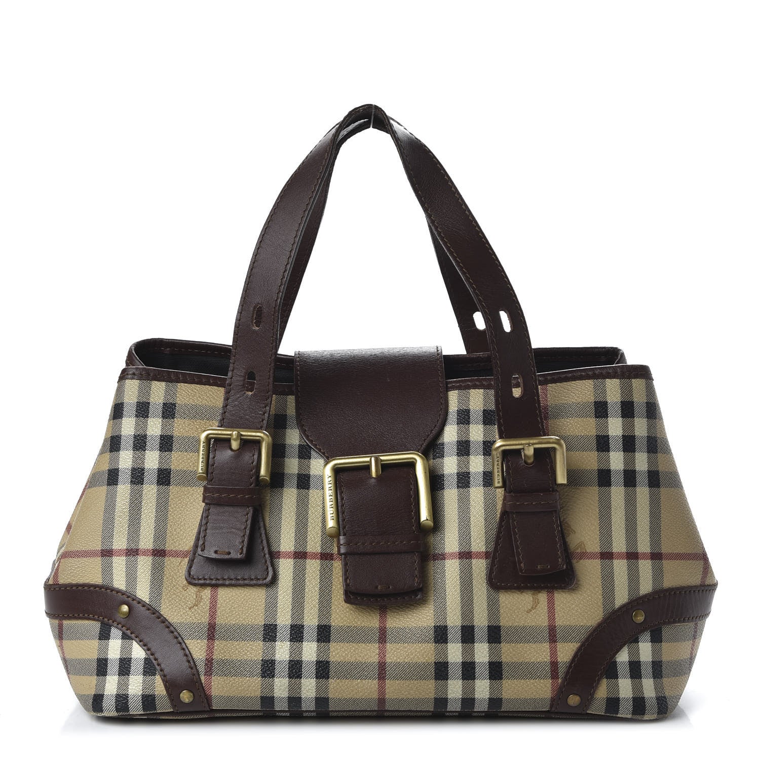 Burberry Haymarket Check Buckle Satchel Chocolate 675857 – FASHIONPHILE