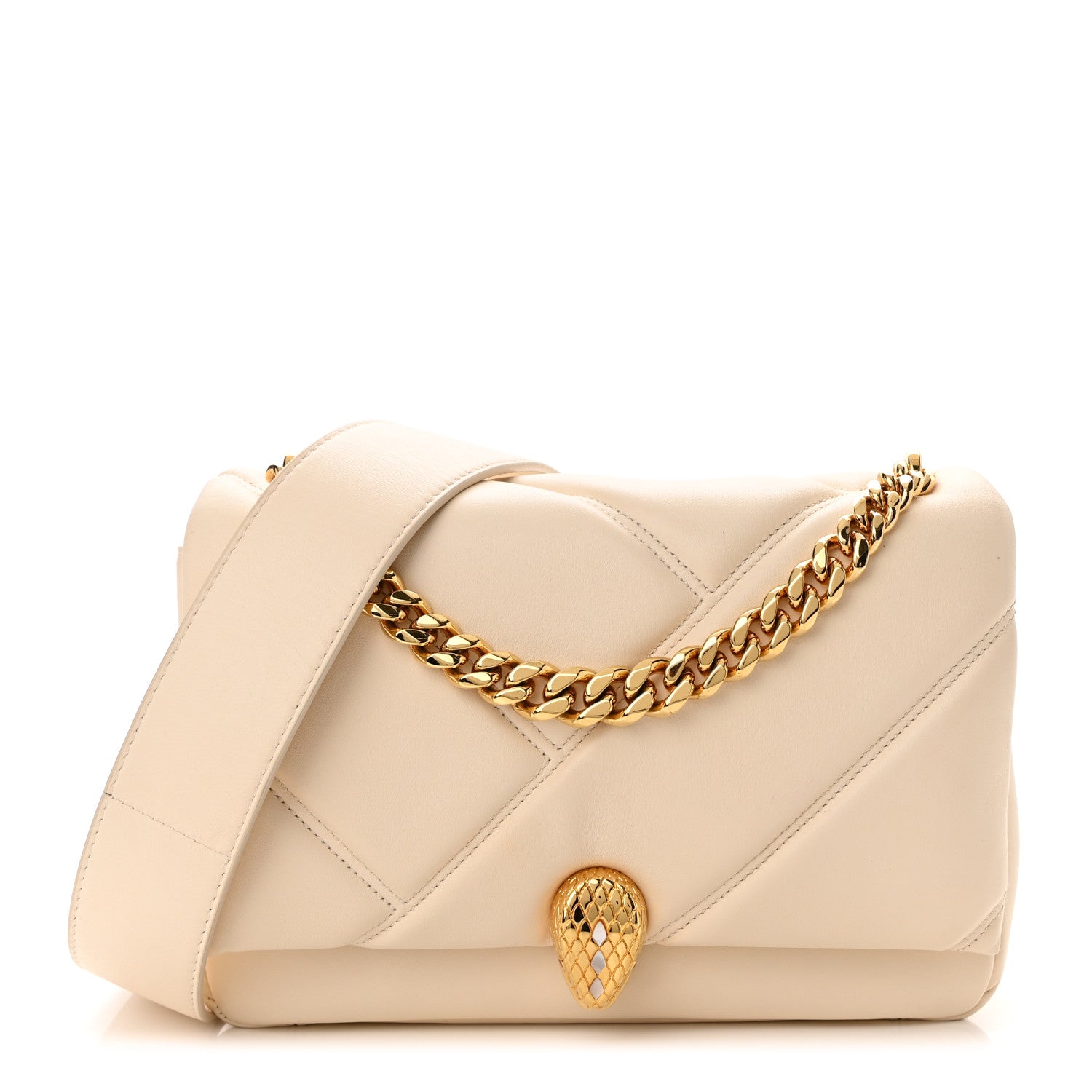 Bulgari Calfskin Matelasse Mini Serpenti Cabochon Crossbody Bag Ivory ...