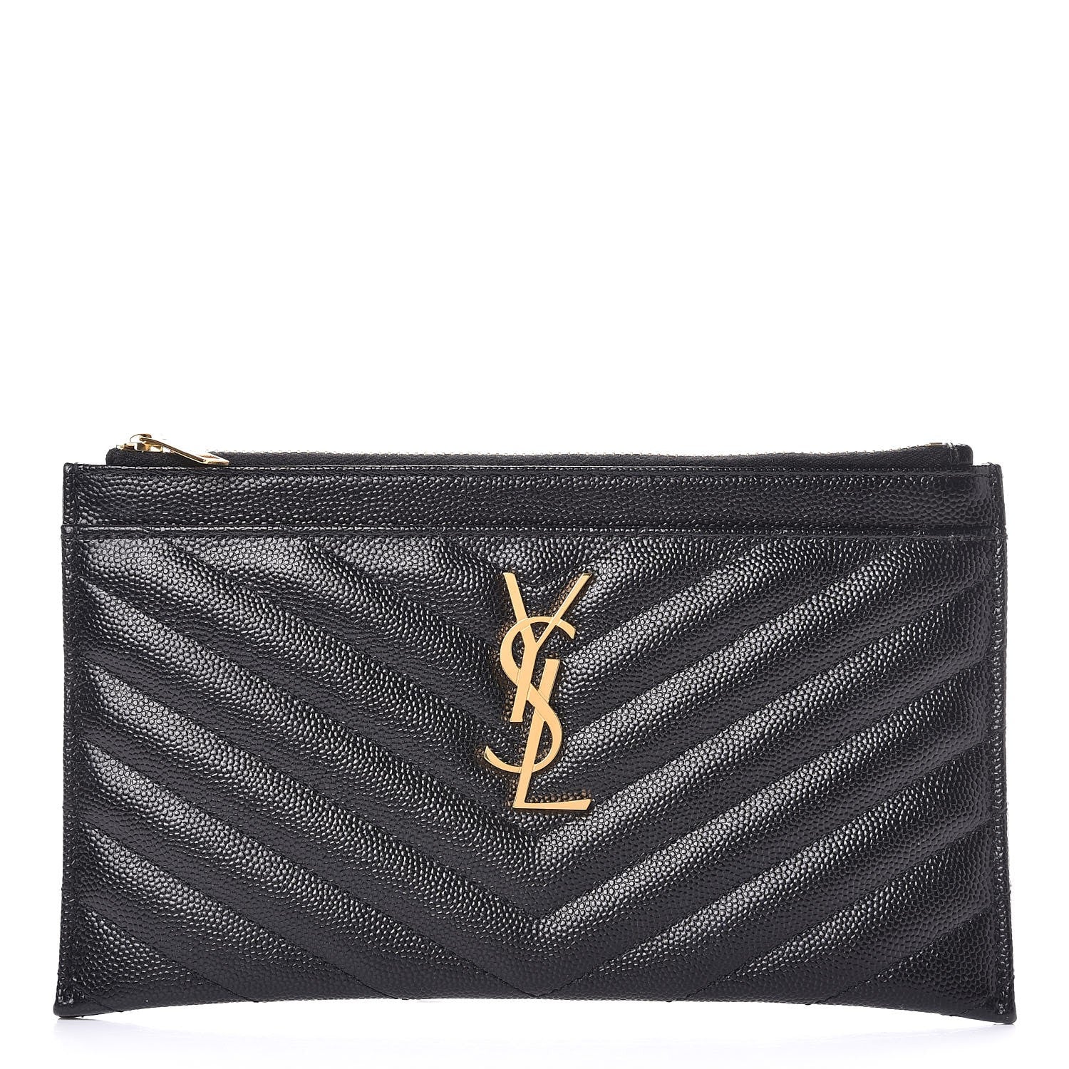 Saint Laurent Grain De Poudre Chevron Monogram Bill Pouch Black 281470 ...