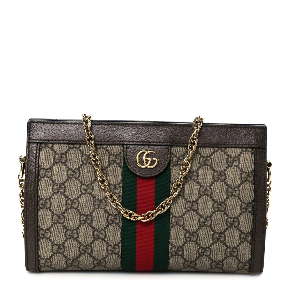 Gucci GG Supreme Monogram Web Small Ophidia Chain Shoulder Bag Brown ...