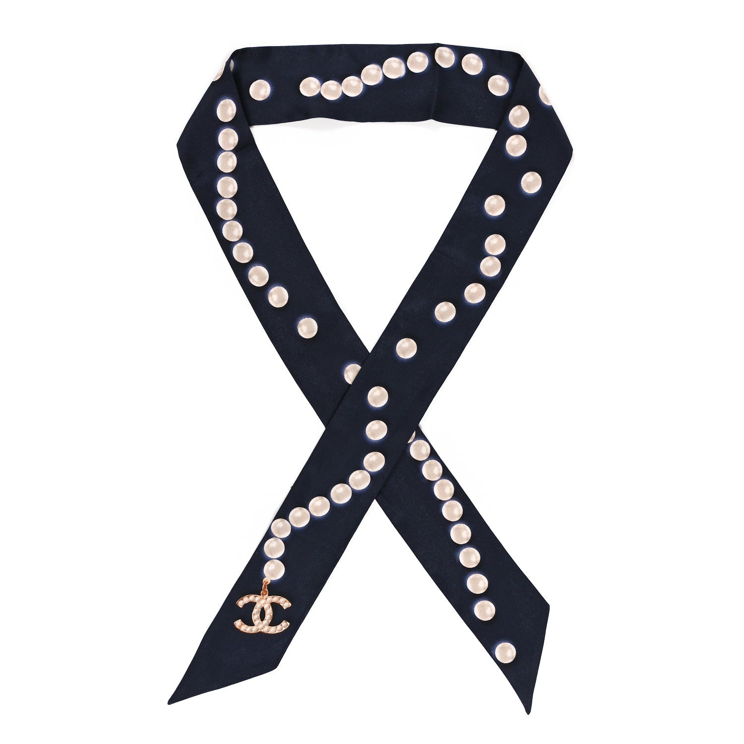 Chanel Silk Pearl CC Slim Bandeau Scarf Dark Navy 1342317 – FASHIONPHILE