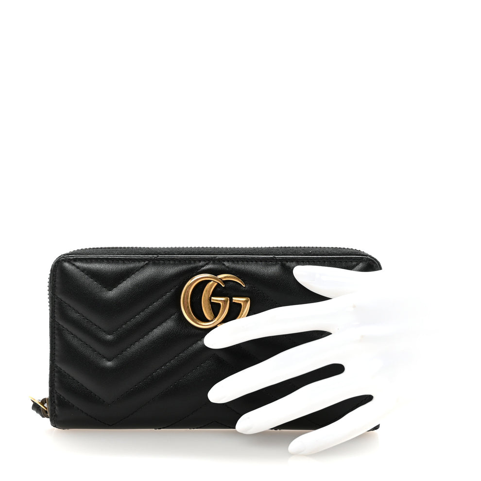 Gucci Calfskin Matelasse GG Marmont Zip Around Wallet Black 1870676 ...