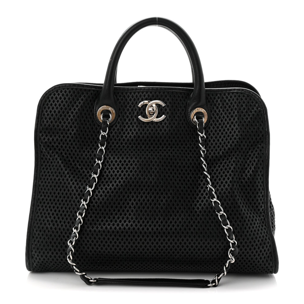 Chanel Calfskin Perforated Up In The Air Tote Black 1793653 – FASHIONPHILE