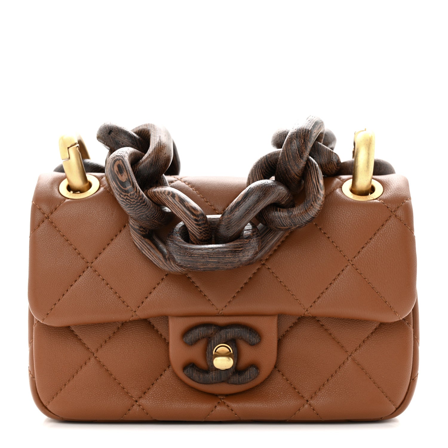 Chanel Lambskin Wenge Quilted Mini Fashion Wood Square Flap Light Brown ...