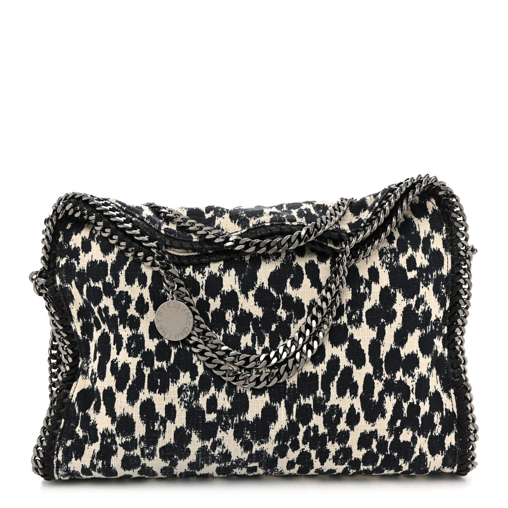 Stella McCartney Linen Leopard Small Falabella Tote Black White 1767752 ...