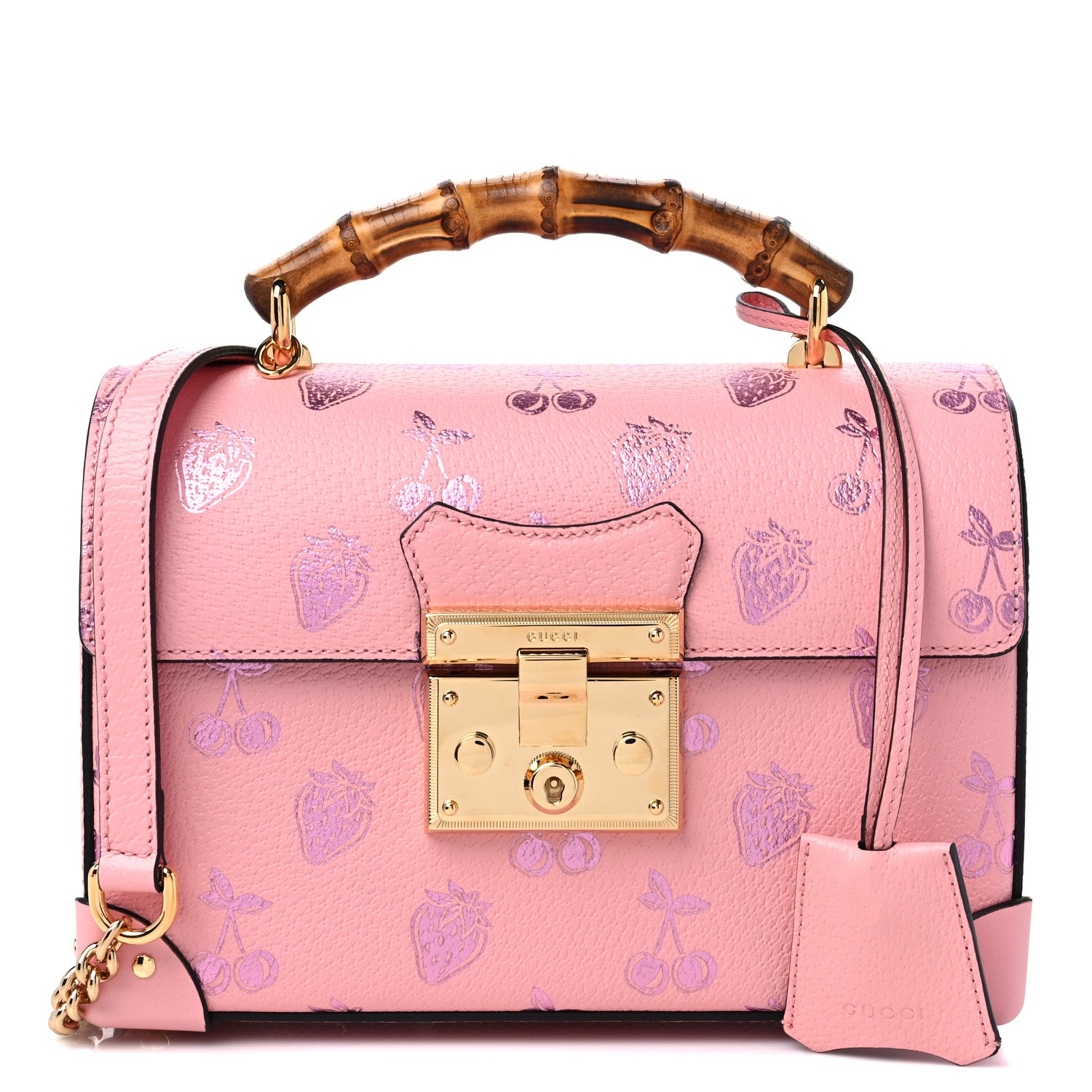 Gucci Textured Dollar Calfskin Berry Print Small Padlock Bamboo ...