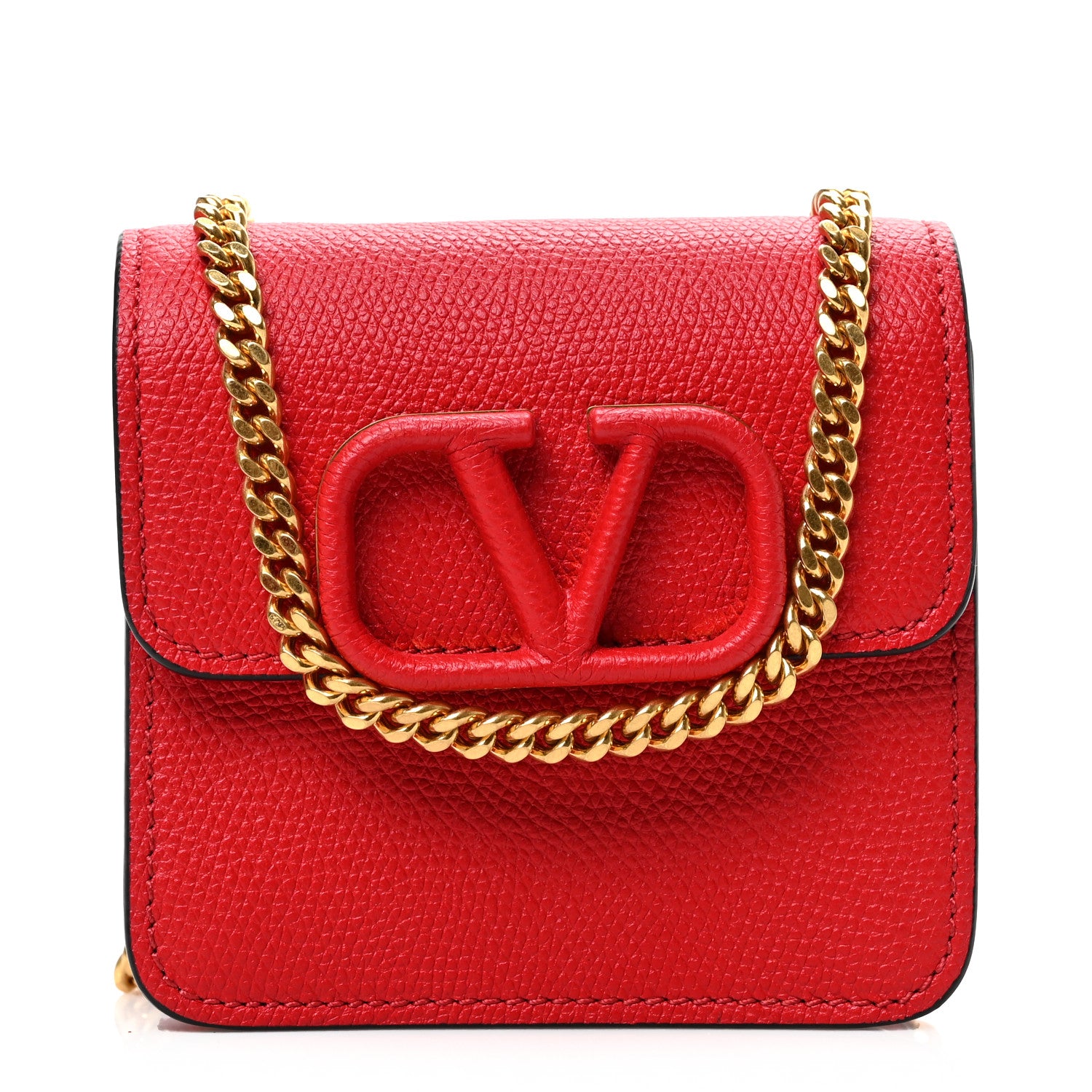 Valentino Garavani Grainy Calfskin VLogo Compact Wallet with Chain ...