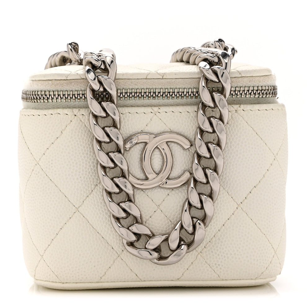 Chanel Caviar Quilted Enamel Coco Mini Vanity Case With Chain White ...