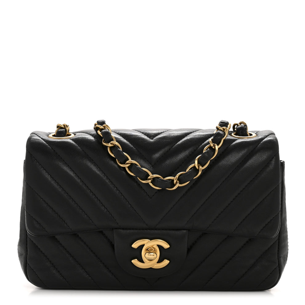 Chanel Lambskin Chevron Quilted Mini Rectangular Flap Black 1779925 ...