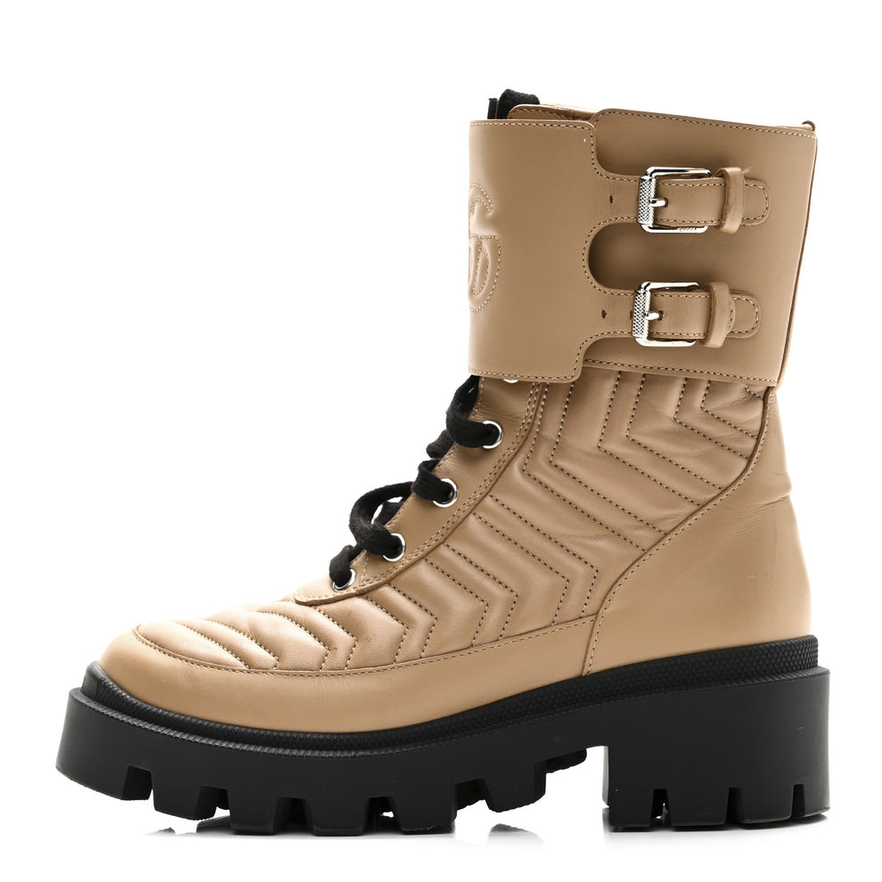 Gucci Nappa Frances GG Matelasse Platform Combat Boots 35 Natural Tan ...
