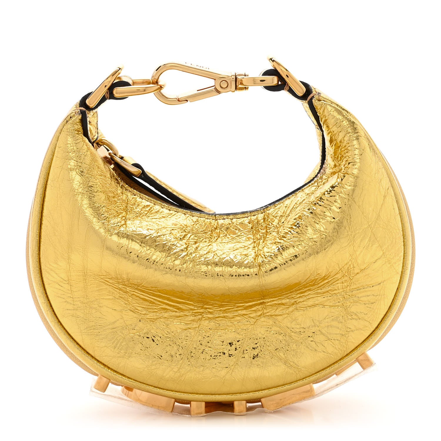 Fendi Laminated Craquele Lambskin Nano Fendigraphy Hobo Charm Gold ...