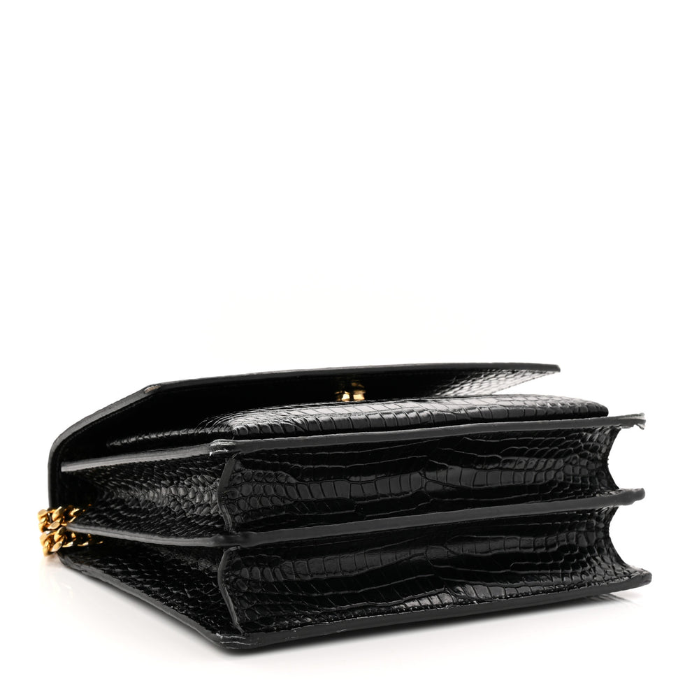 Saint Laurent Calfskin Crocodile Embossed Medium Monogram Sunset Black ...