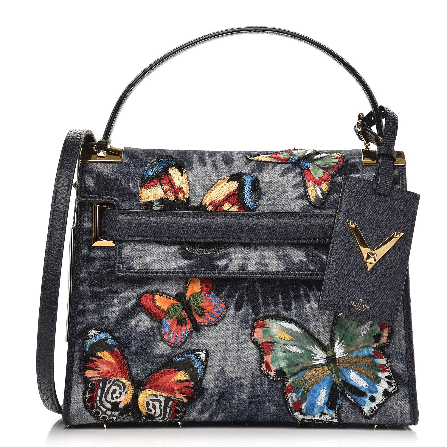 Valentino Garavani Denim Butterfly Embroidered Small My Rockstud Frame ...