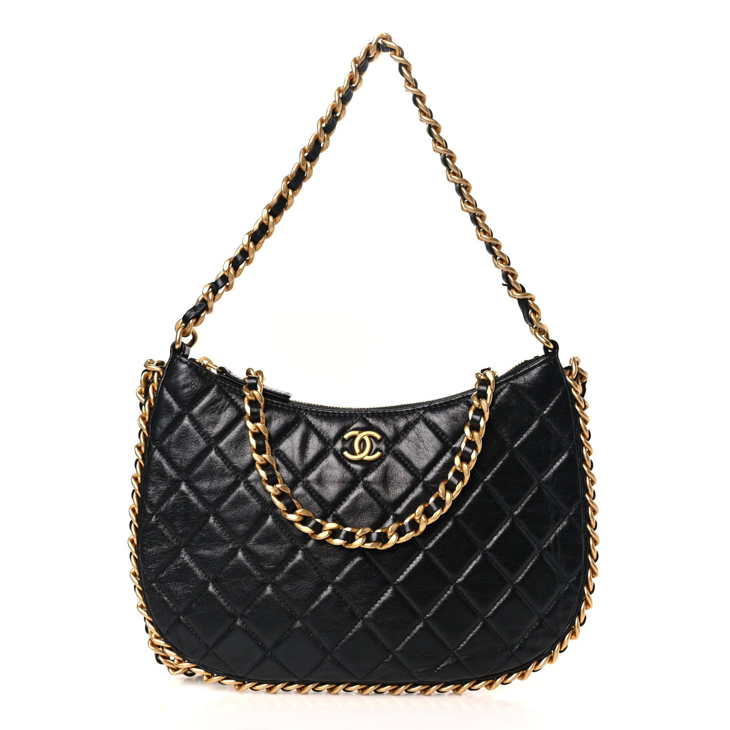 Chanel Shiny Crumpled Lambskin Quilted Large Trendy Chain Around Hobo ...