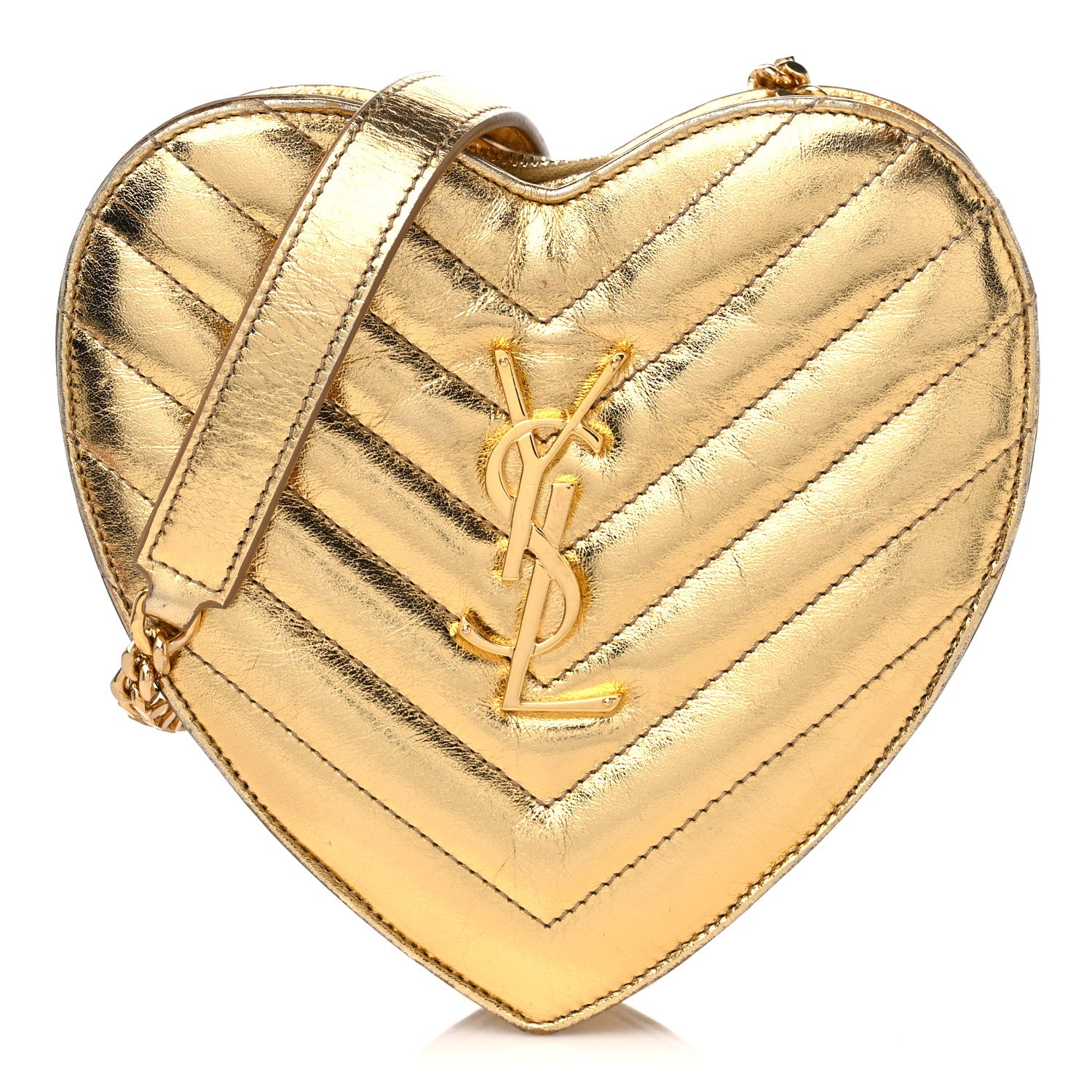 Saint Laurent Metallic Calfskin Matelasse Chevron Monogram Small Love ...