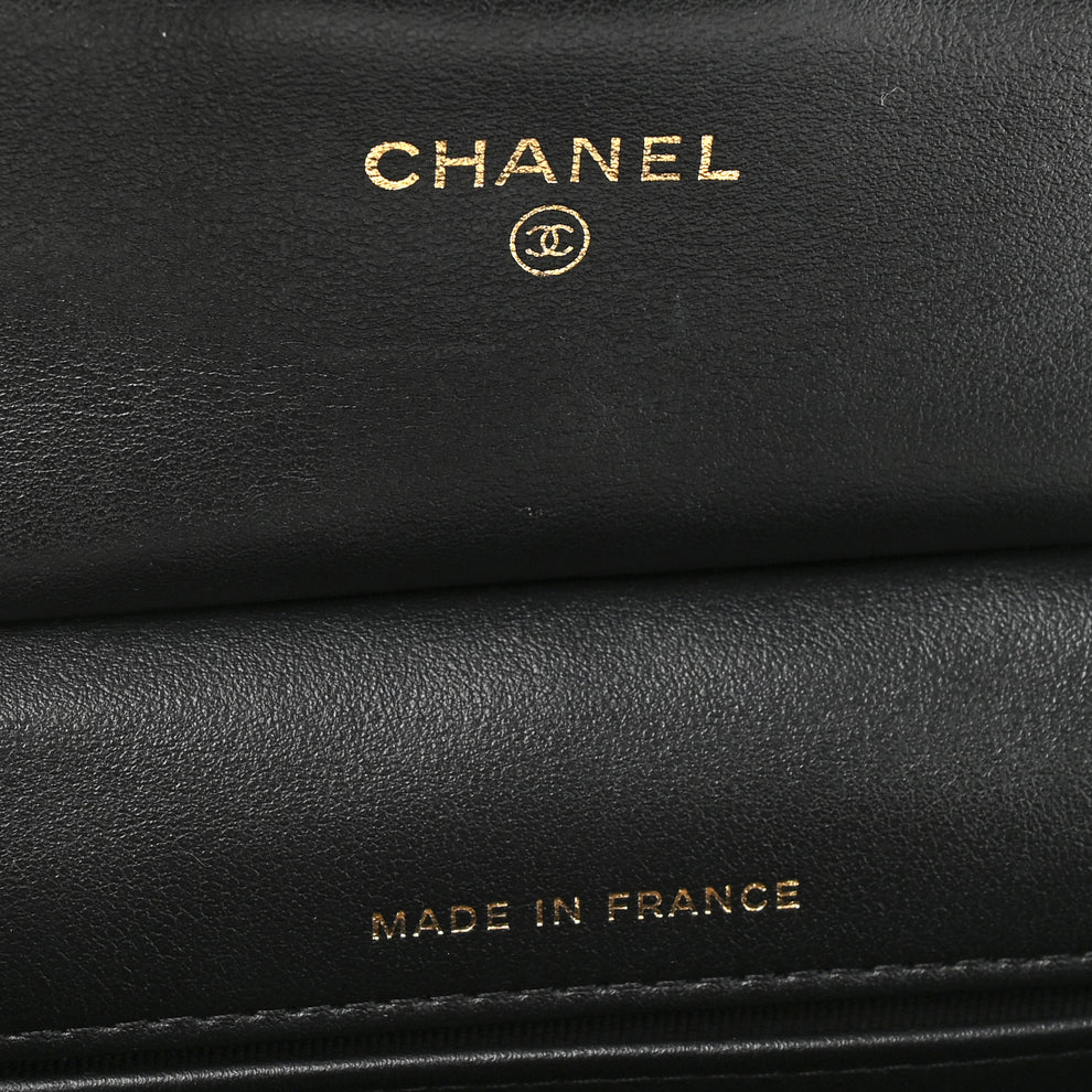Chanel Calfskin Quilted Lady Handle Flap Card Holder With Chain Black ...