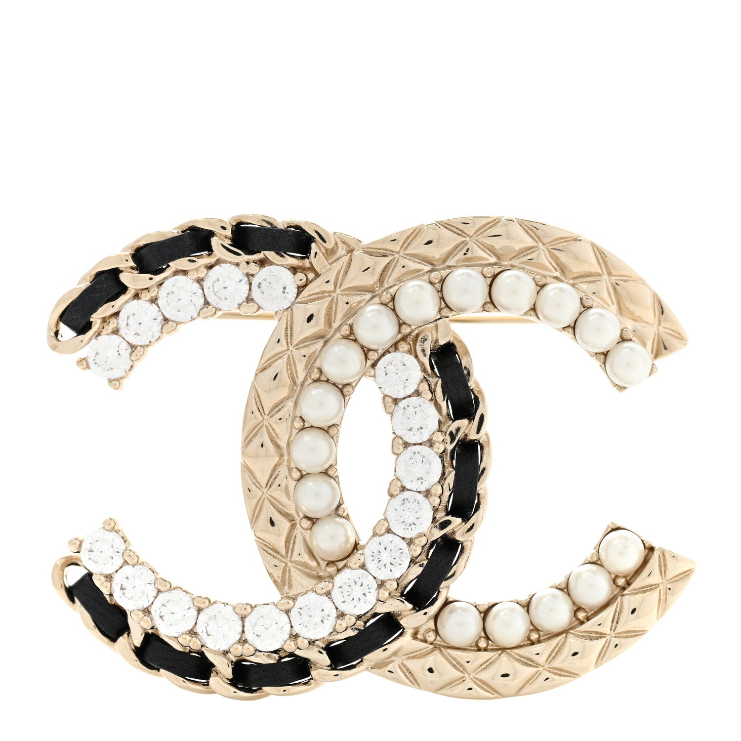 Chanel Lambskin Pearl Crystal Quilted CC Brooch Black Gold 1407728 ...