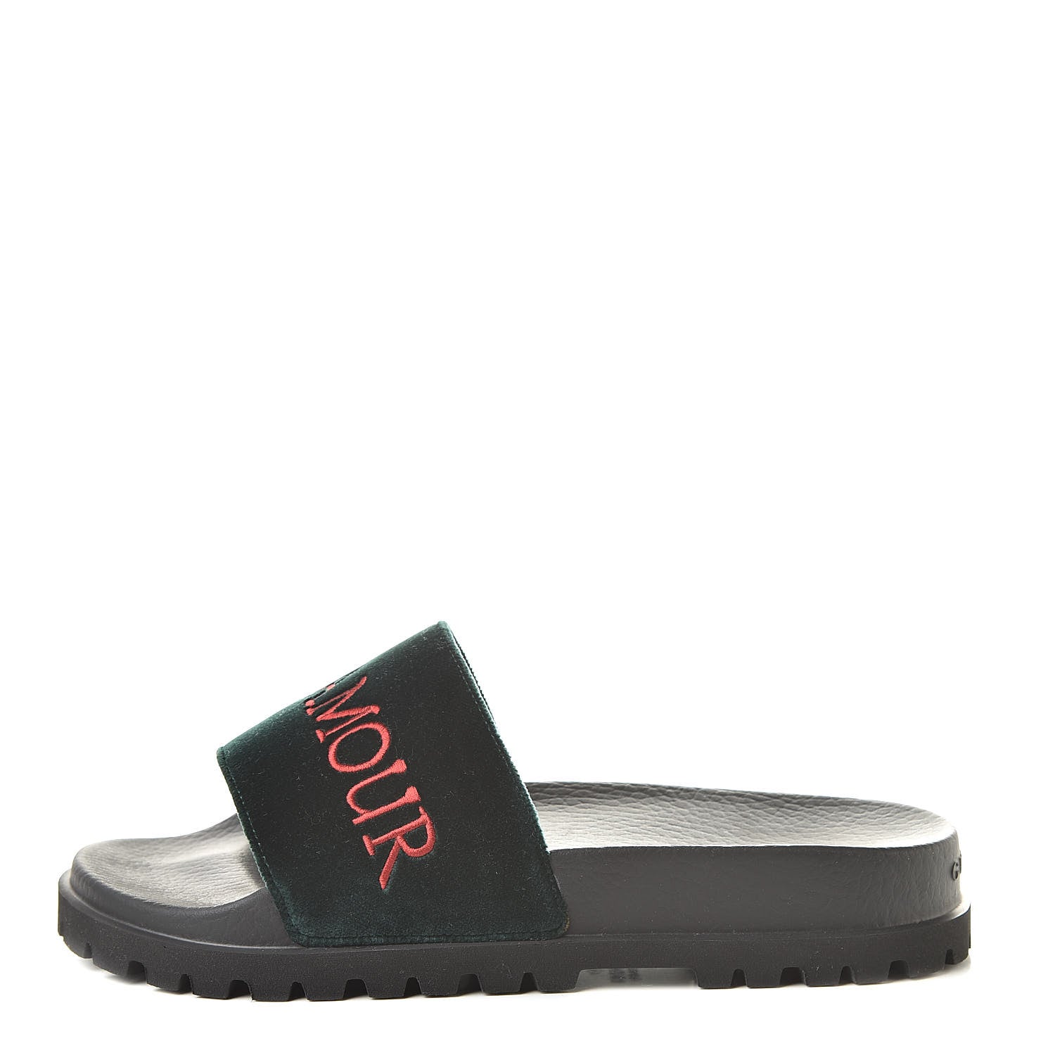 Gucci Velvet Aveugle Par Amour Mens Lug Sole Slide Sandals 7 Green ...