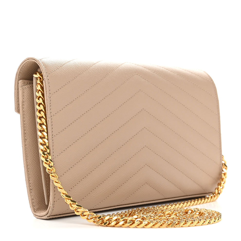 Saint Laurent Grain De Poudre Matelasse Chevron Monogram Chain Wallet ...