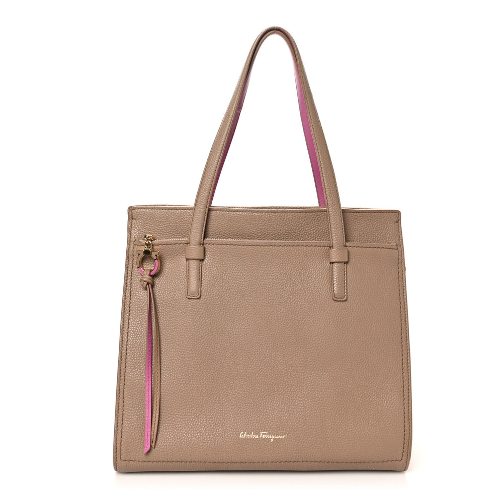 Salvatore Ferragamo Grained Calfskin Double Handle Medium Amy Tote ...