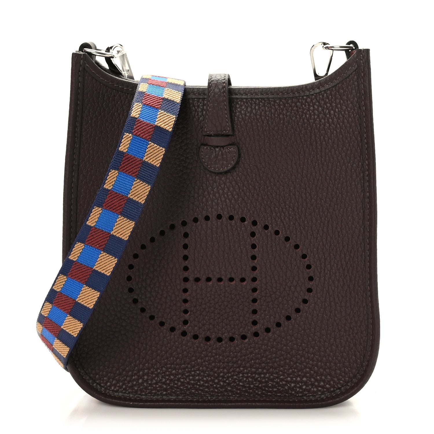 Hermes Taurillon Clemence Maxi Quadrille Evelyne TPM Rouge Sellier Bleu ...