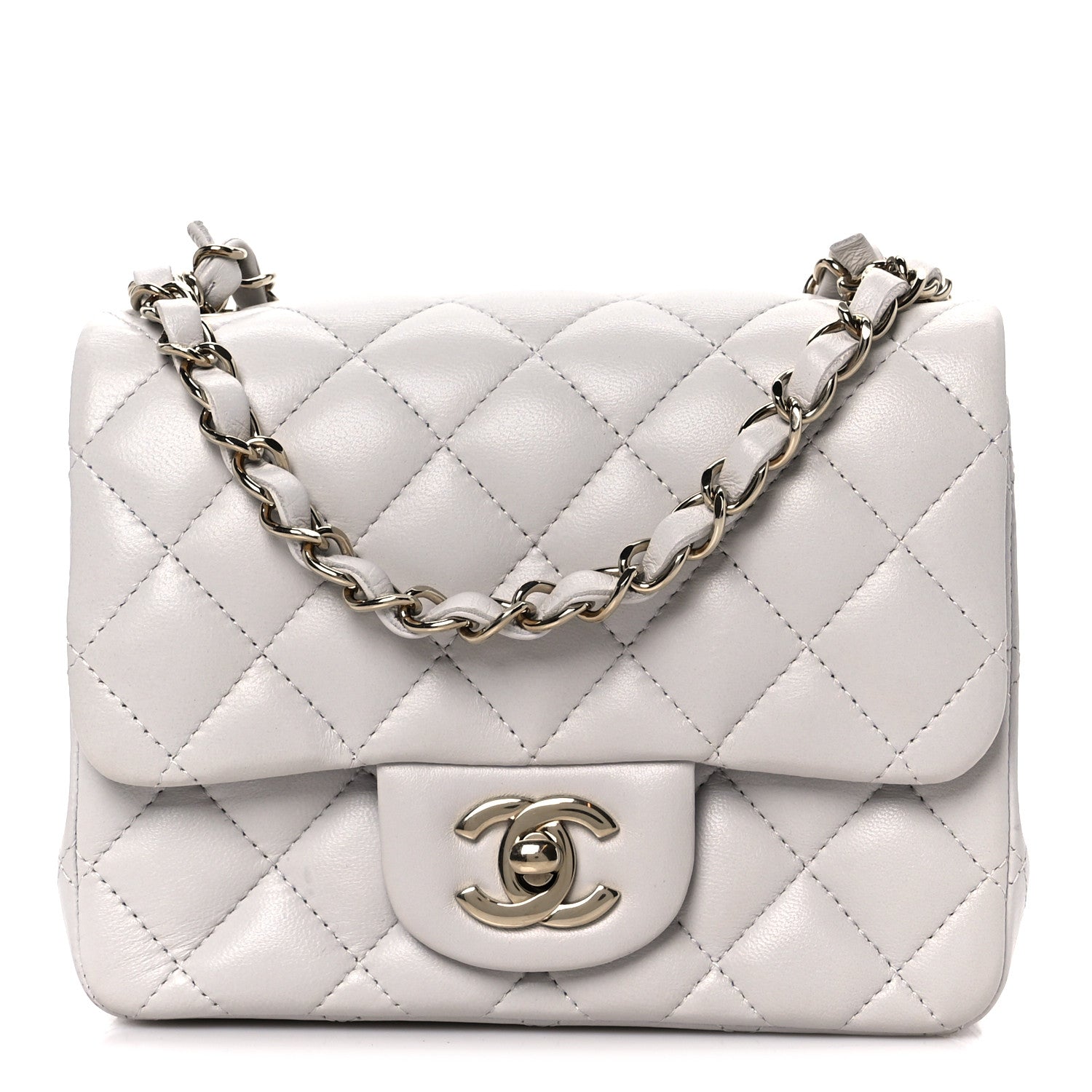 Chanel Lambskin Quilted Mini Square Flap Light Grey 1800621 – FASHIONPHILE