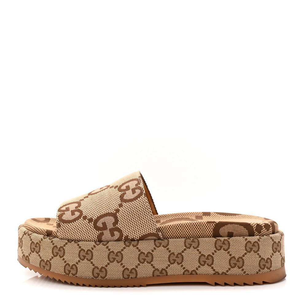 Gucci Monogram Maxi GG Angelina Platform 55mm Slide Sandals 40 Camel ...