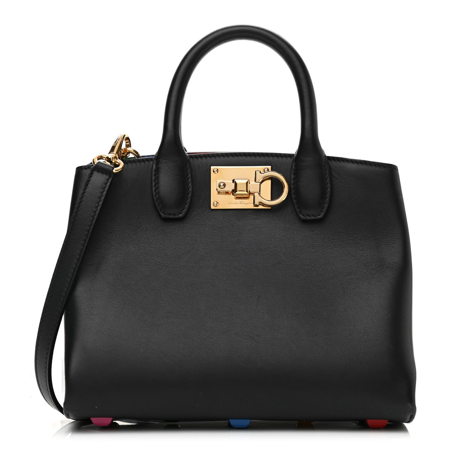 Salvatore Ferragamo Calfskin Rainbow Studio Box Bag Black 1146037 ...