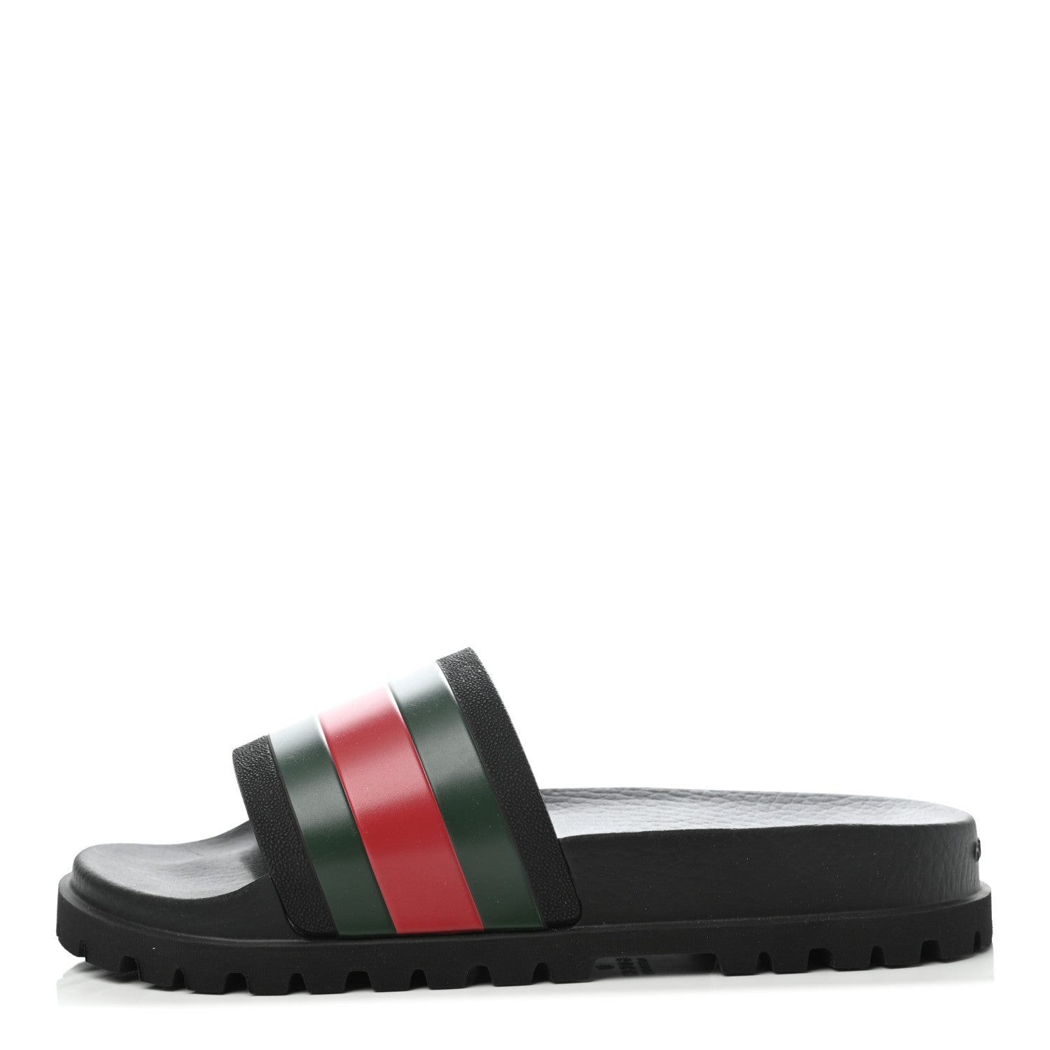 Gucci Rubber Web Mens Lug Sole Slide Sandals 6 Black Green Red 842429 ...