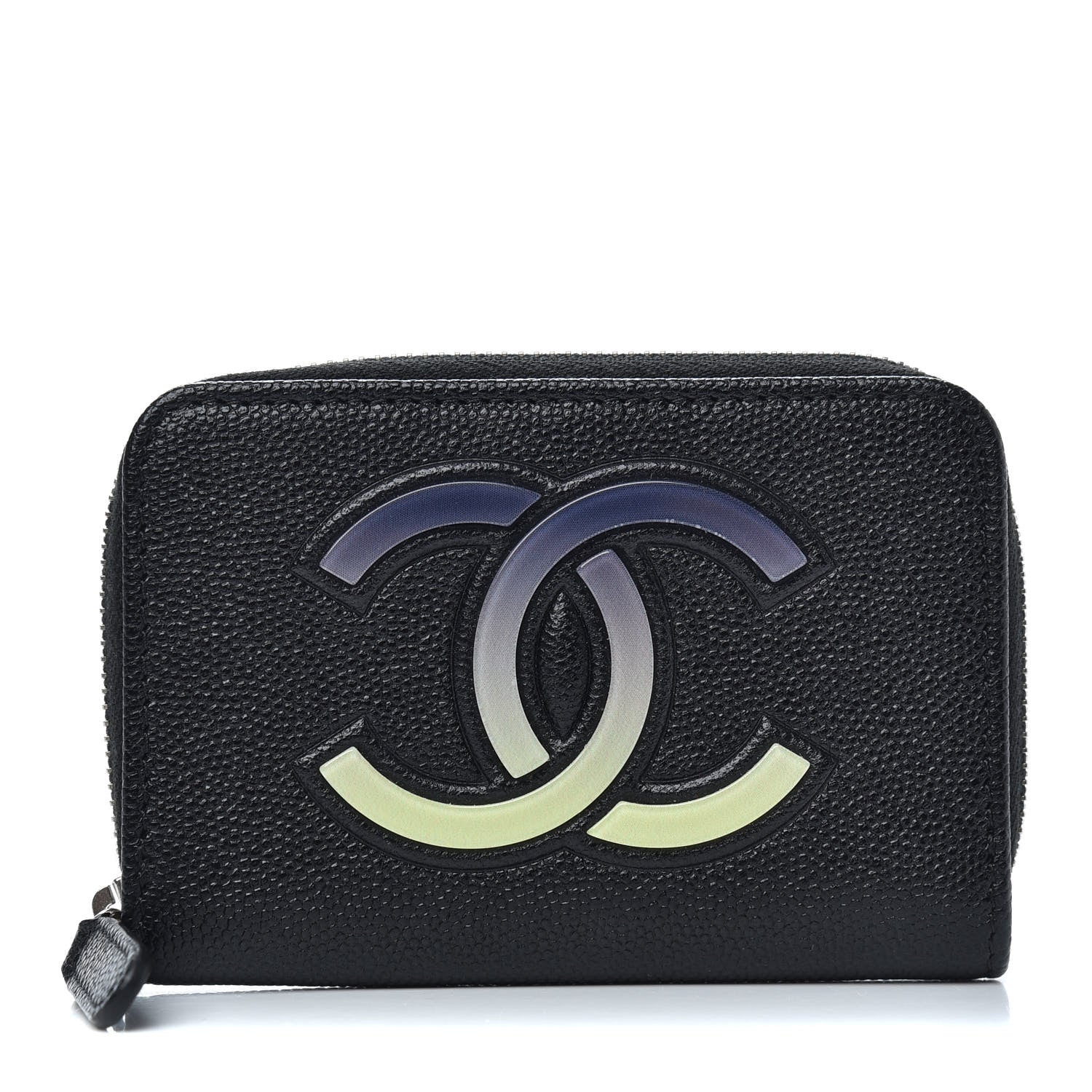 Chanel Caviar CC Small Zip Around Coin Purse Black Blue Green 740075 ...