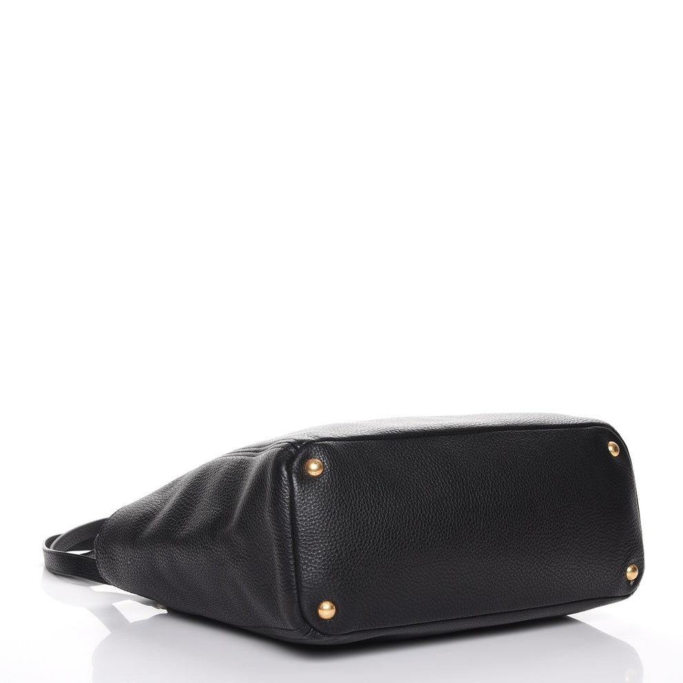 Prada Vitello Daino Side Pocket Shoulder Bag Black 228674 – FASHIONPHILE